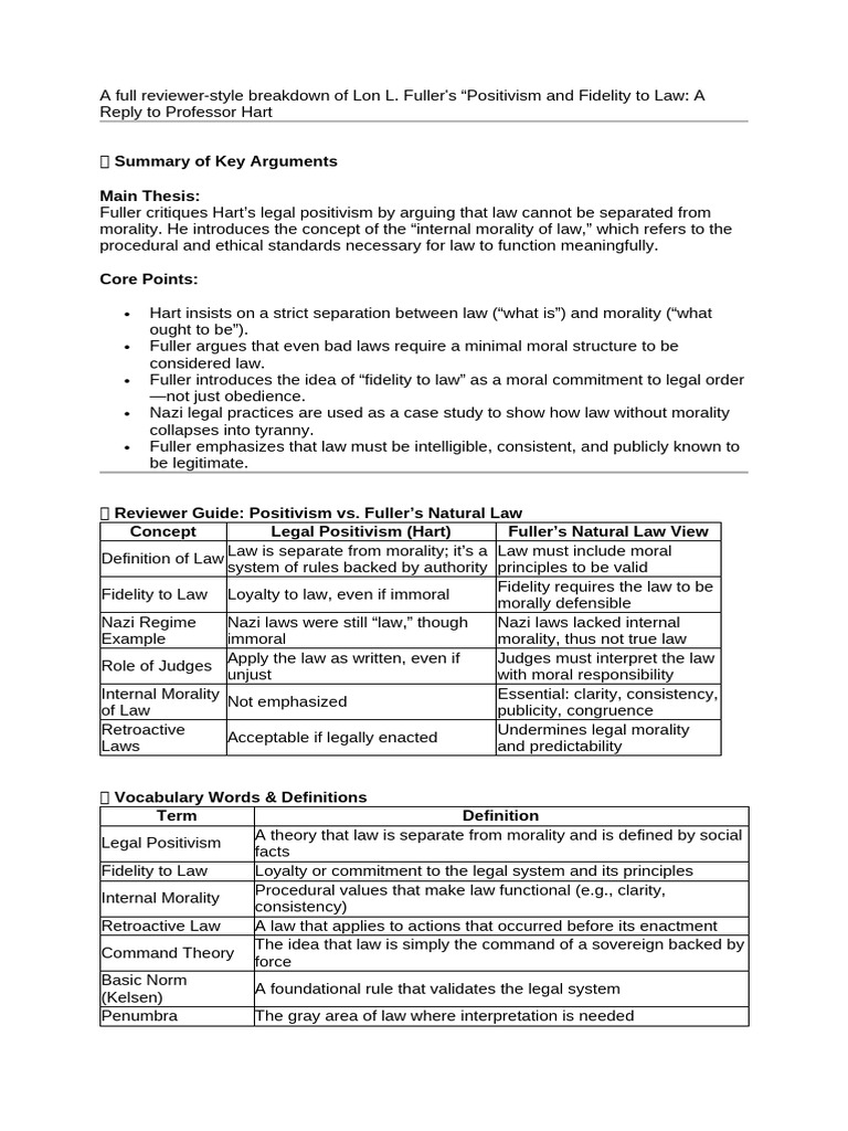 Lon L Fuller's Positivism and Fidelity to Law a Reply to Professor Hart ...