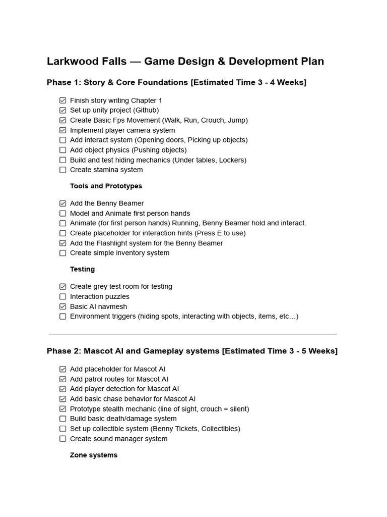 Larkwood Falls Game Development Plan | PDF | Video Games