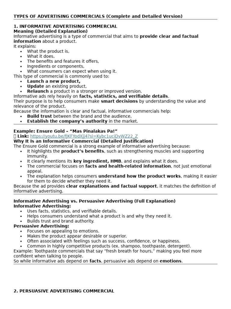TYPES OF ADVERTISING COMMERCIALS ex | PDF | Brand | Advertising