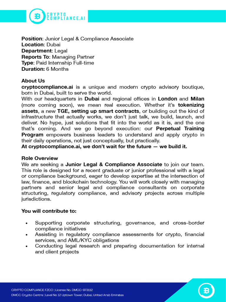 Junior Legal & Compliance Associate | PDF | Regulatory Compliance ...