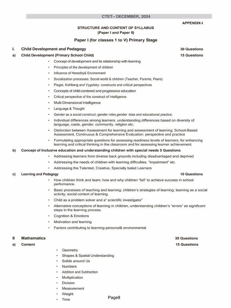 CTET Paper 1st (BSTC) Syllabus | PDF