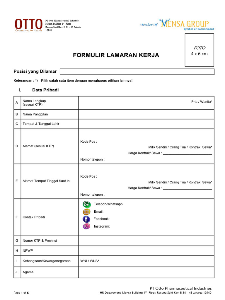 FORM PELAMAR OTTO TERBARU 2024 (1) | PDF