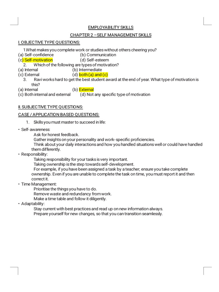 Self-Management Skills for Employability | PDF