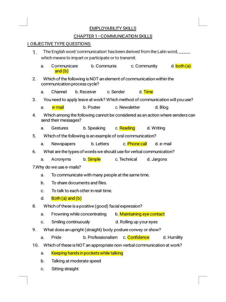 1-Communication Skills - Notes | PDF | Communication | Nonverbal ...