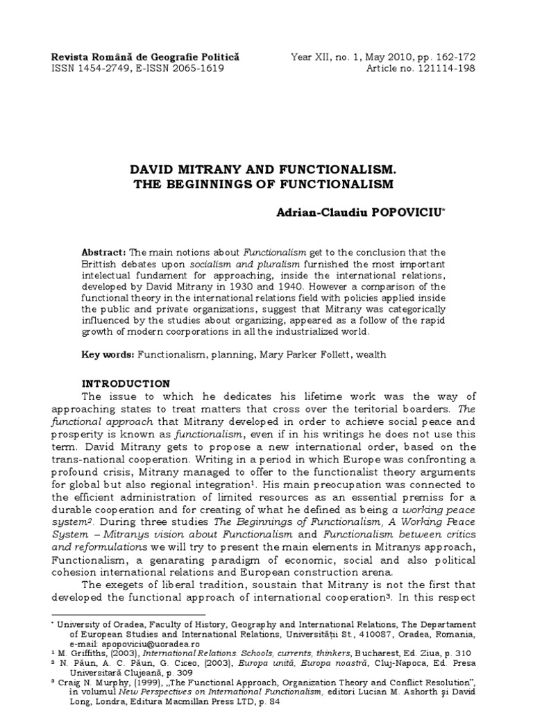 David Mitrany and Functionalism | PDF | Sociological Theories ...