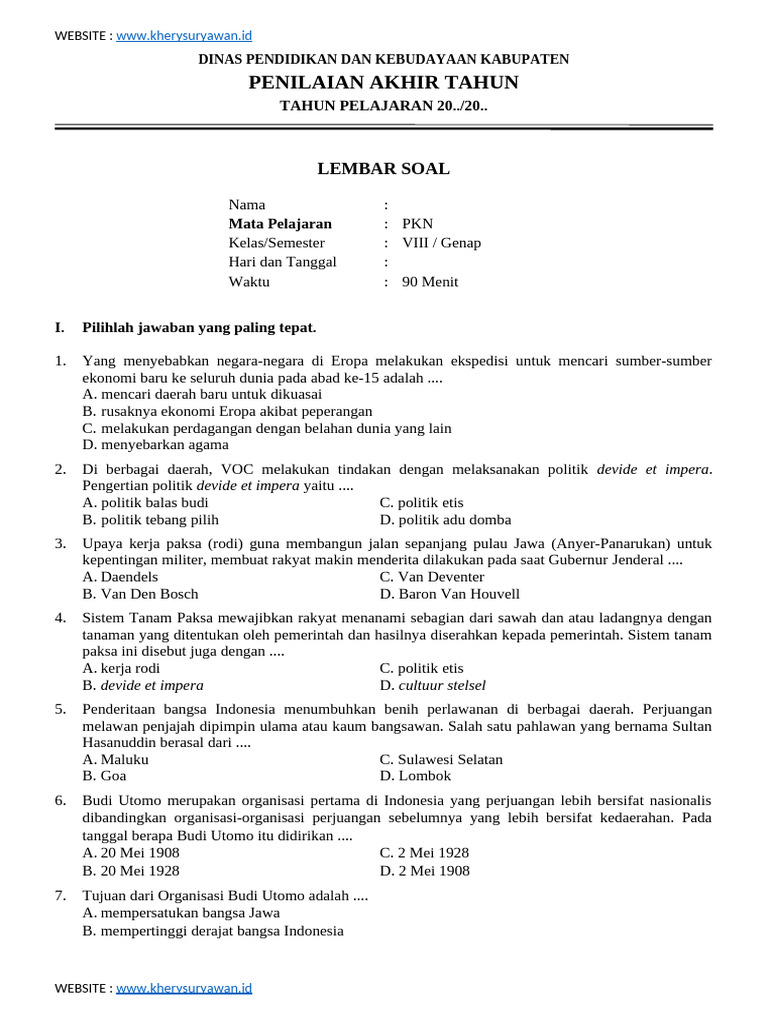 Soal Pat Ppkn Kelas 8 | PDF