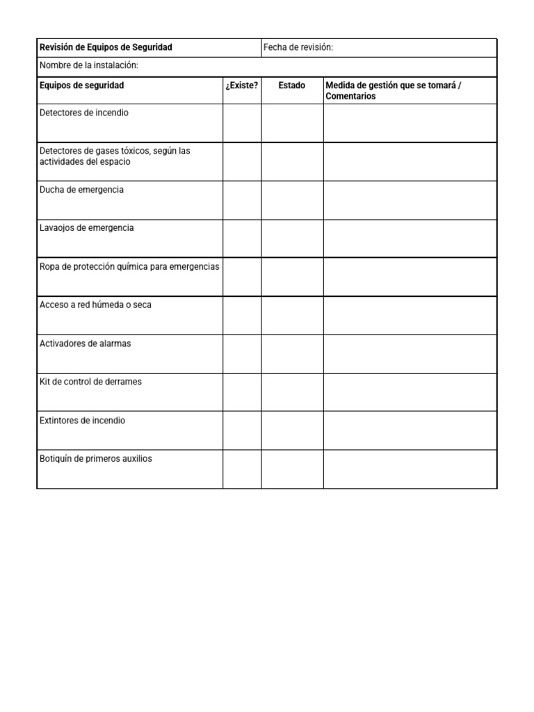 Revisión de Equipos de Seguridad Laboral | PDF