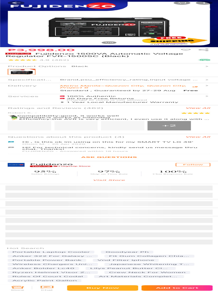 Fujidenzo 1500VA Automatic Voltage Regulator FVR-1500SC (Black) Lazada ...