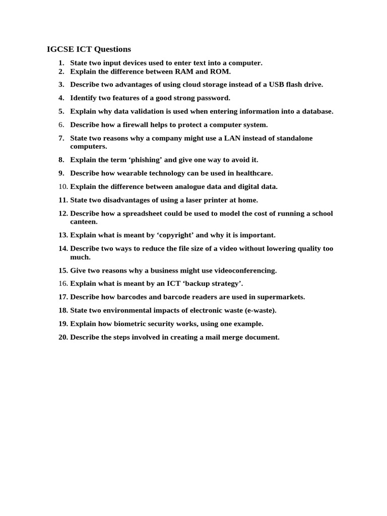IGCSE ICT Exam Questions and Answers | PDF