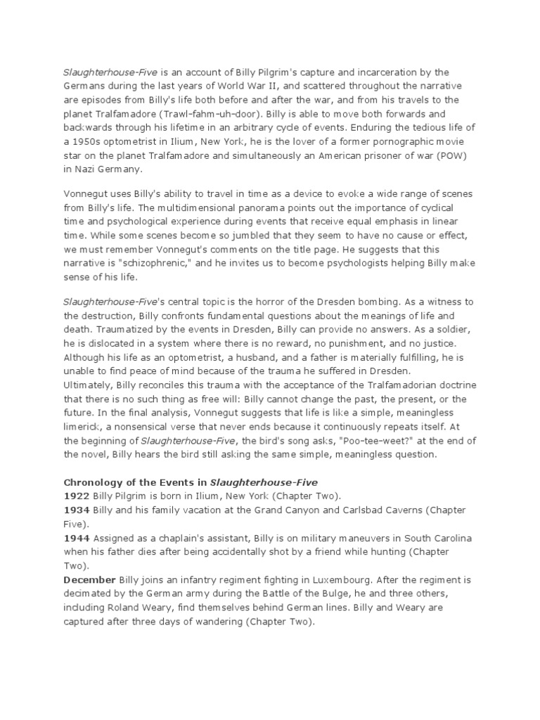 Slaughterhouse-Five Is An Account of Billy Pilgrim's Capture and ...