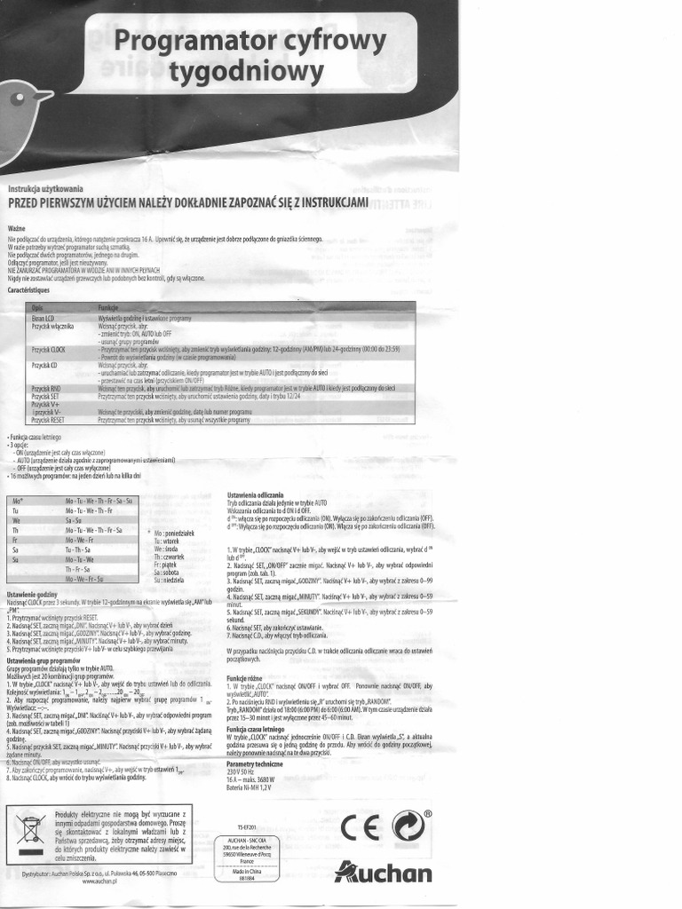 Auchan Programator Zasilania | PDF