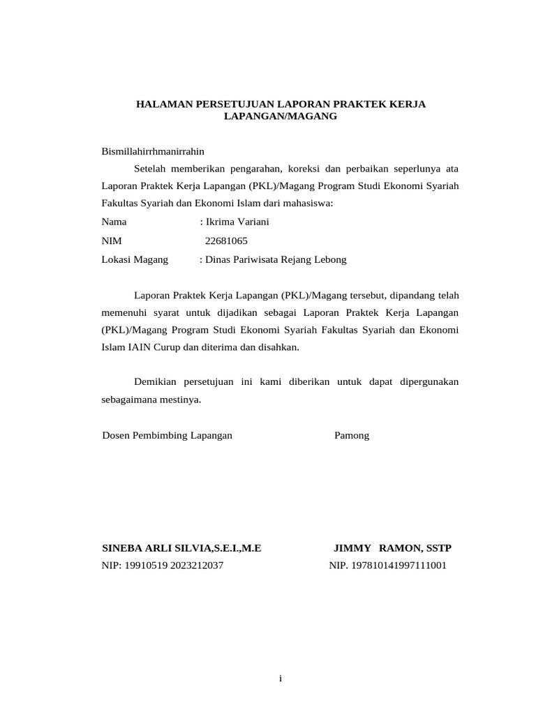 Halaman Persetujuan Magang Tdd (1) | PDF