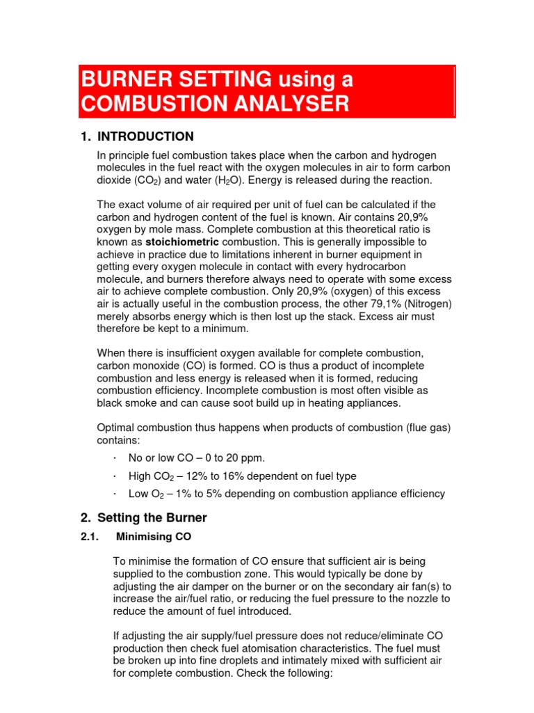 Burner Setting Using Combustion Analyser | PDF | Combustion | Nozzle