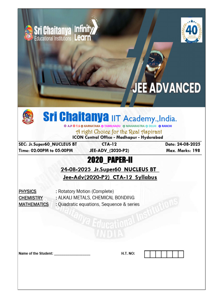 JEE Advanced 2020 Model Question Paper | PDF | Mechanics | Physics