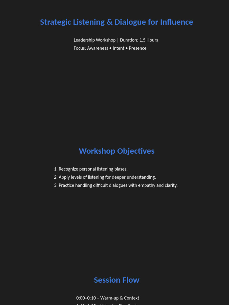Strategic Listening Workshop for Leaders | PDF