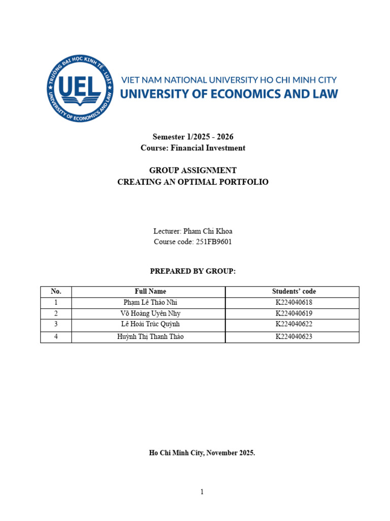 (Financial Investment - Group Assignment) Creating Optimal Porfolio ...