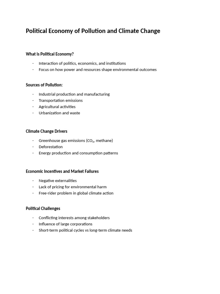 Political Economy of Pollution and Climate Change | PDF