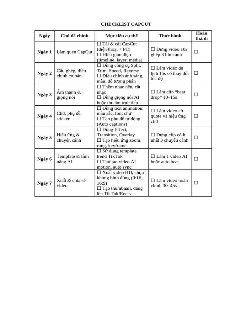 Checklist Capcut | PDF