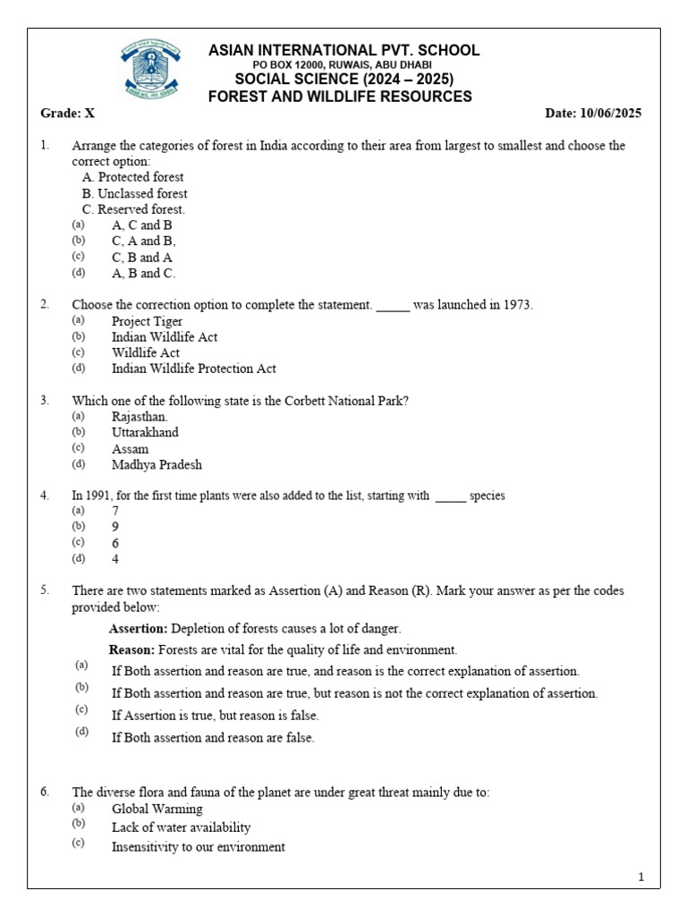Grade 10 - Sst-Geog - Forest and Wildlife Resource - 10 June - 25 | PDF ...