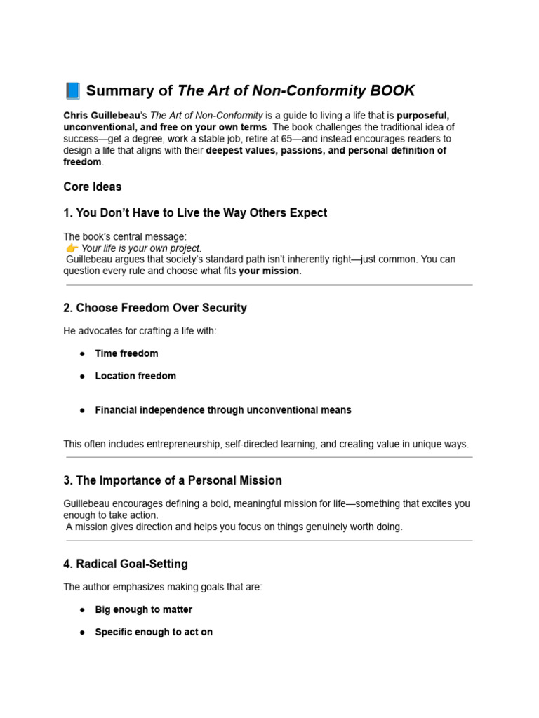 Summary of The Art of Non-Conformity BOOK | PDF