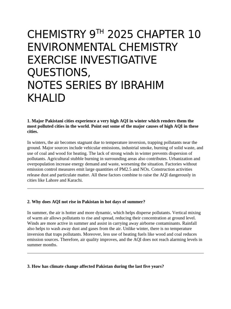 Chemistry 9th 2025 Chapter 10 Environmental Chemistry Exercise ...