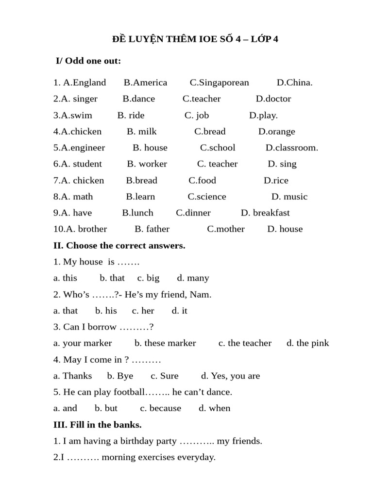 IOE Practice Test for Grade 4 | PDF | Chess Theory | Chess