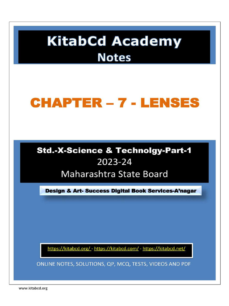 Ch 7 P 1 Class 10 Sci Msbshse Notes S Pdf Eye Human Eye 8061