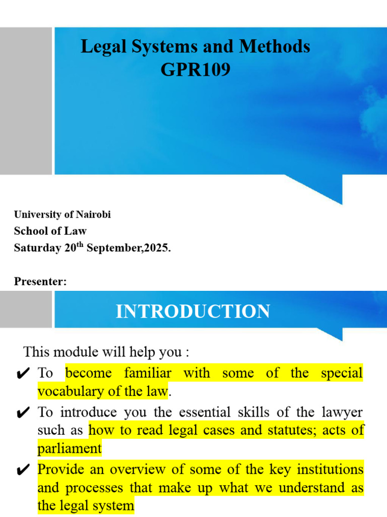 UoN Legal Systems Methods Presentation | PDF | Precedent | Common Law
