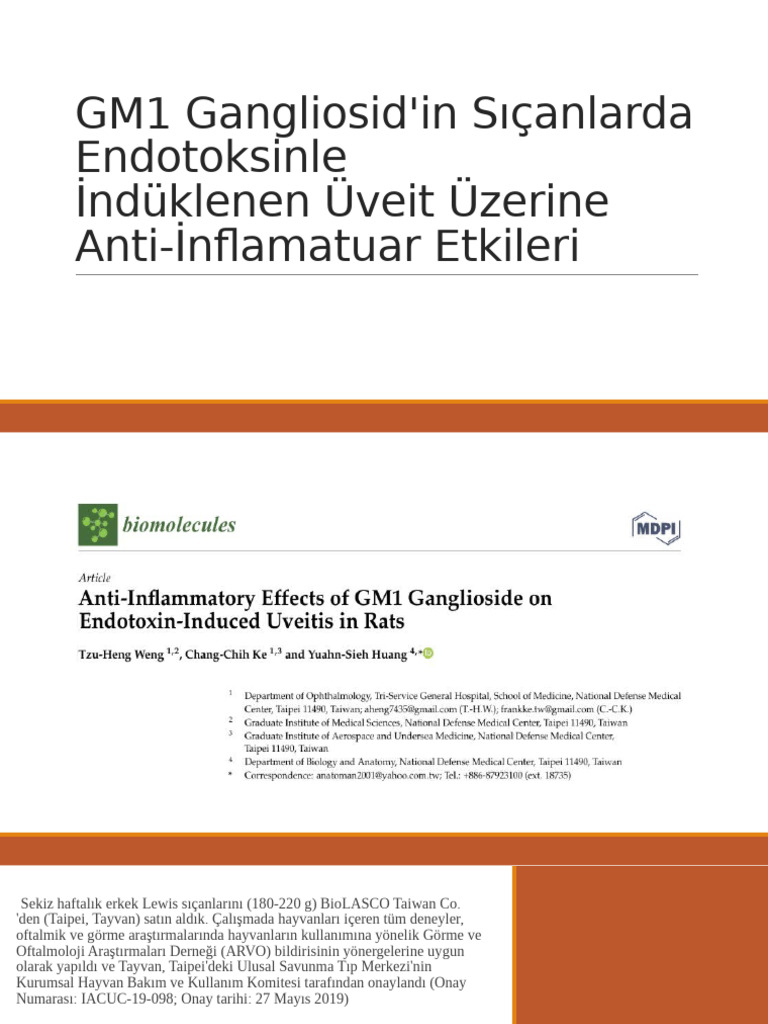 GM1 Gangliosid'in Sıçanlarda Endotoksinle | PDF