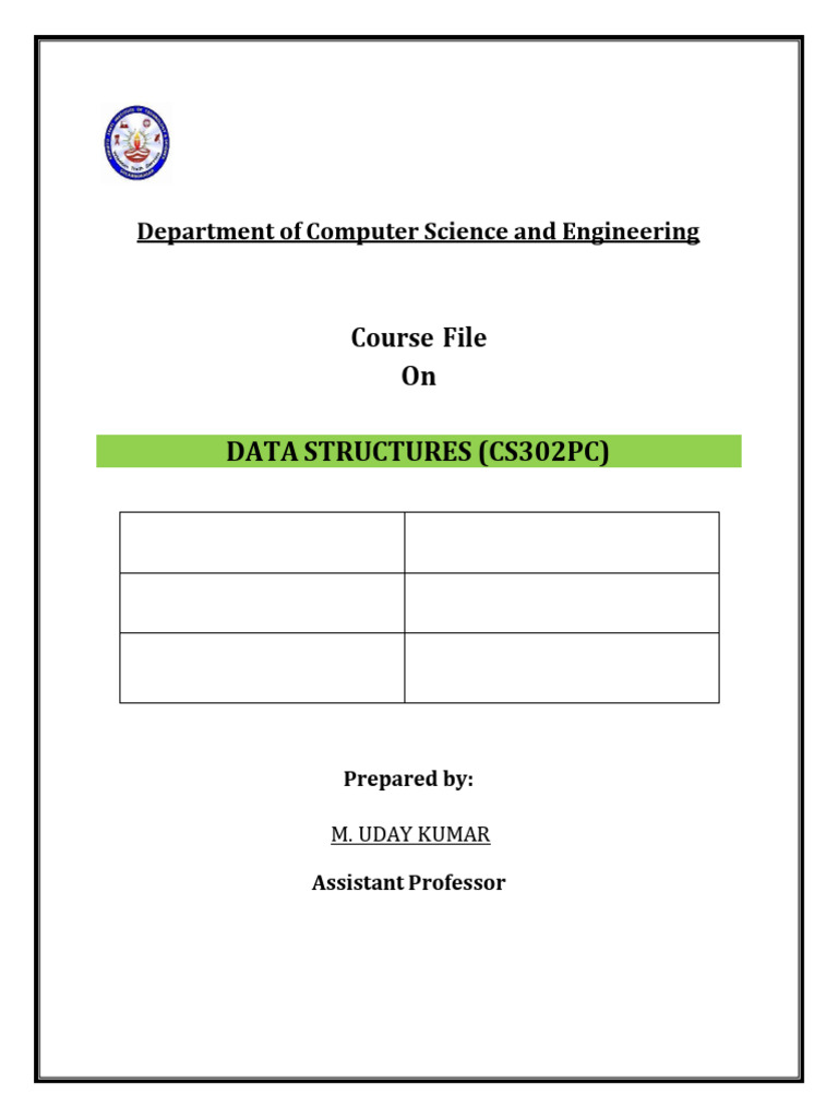 Data Structures Course File 23-24 M UDAY KUMAR (1) | PDF | Algorithms ...