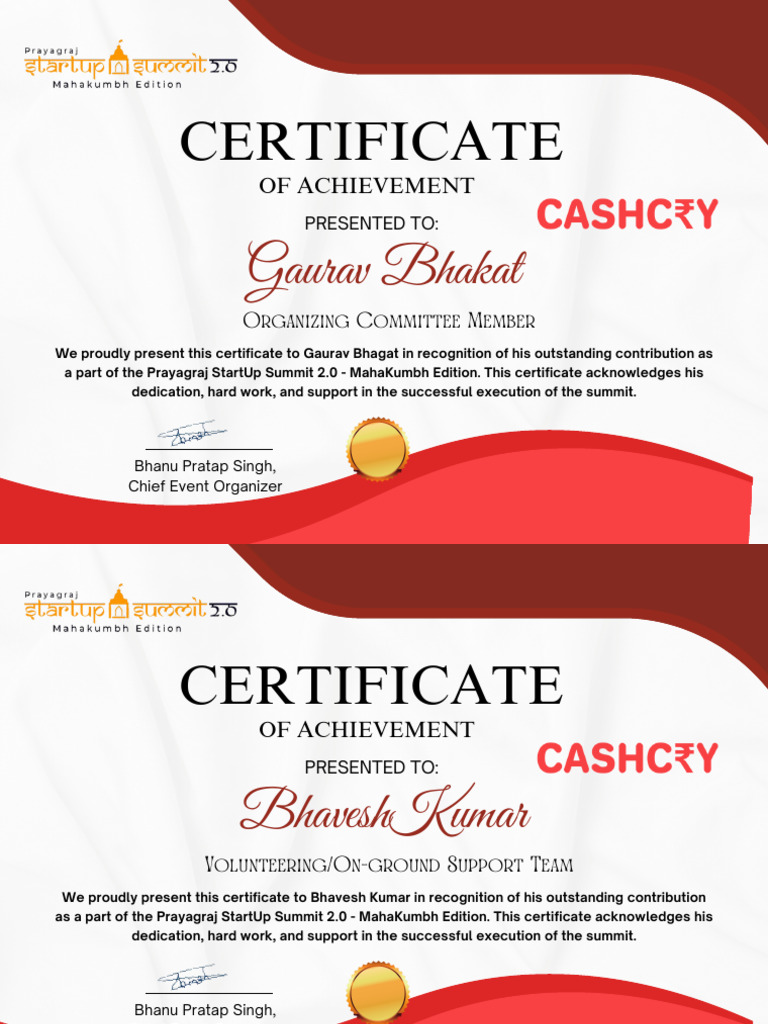 StartUp Summit Certificates | PDF