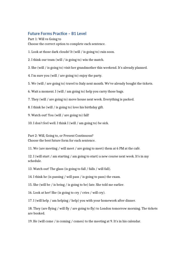 B1 Future Forms Exercises | PDF