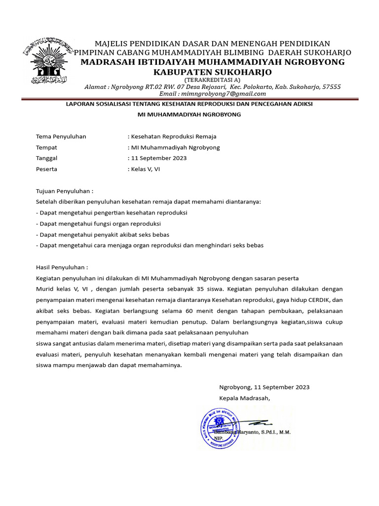 14.6 Laporan Sosialisasi Tentang Kesehatan Reproduksi Dan Pencegahan ...