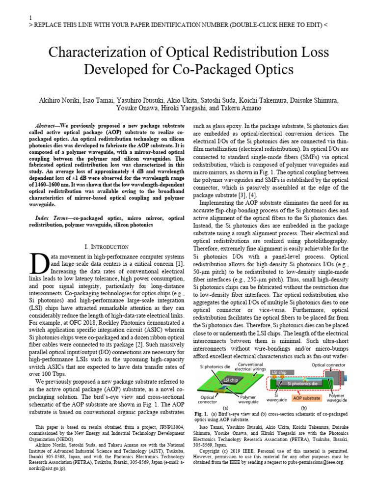 Characterization of Optical Redistribution Loss Developed For Co ...