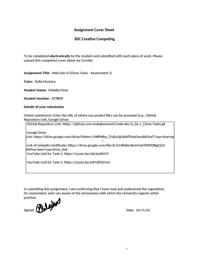 Assignment Cover Sheet | PDF