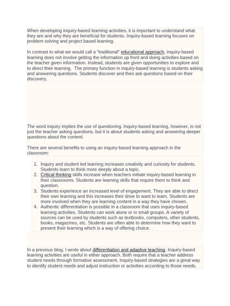 Inquiry-Based Learning Benefits & Activities | PDF | Inquiry Based ...