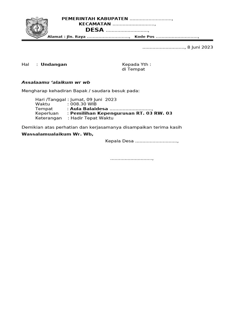 Undangan Pemilihan RT 03 RW 03 | PDF