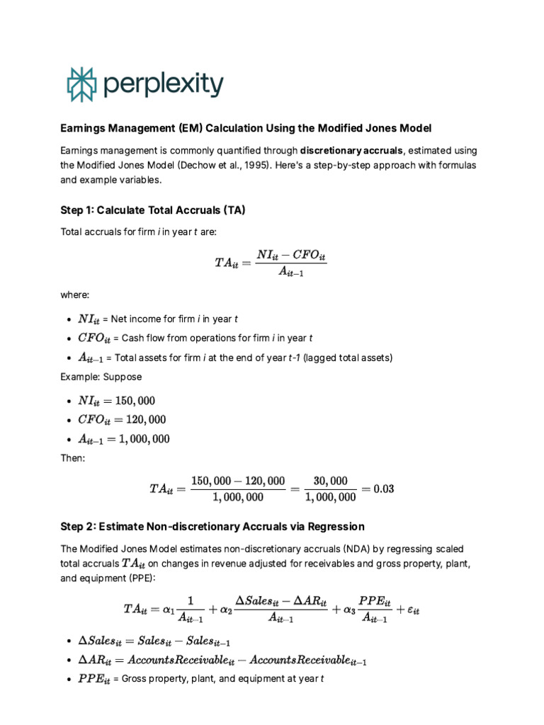 Earnings Management (EM) Calculation Using The MJM | PDF | Regression ...