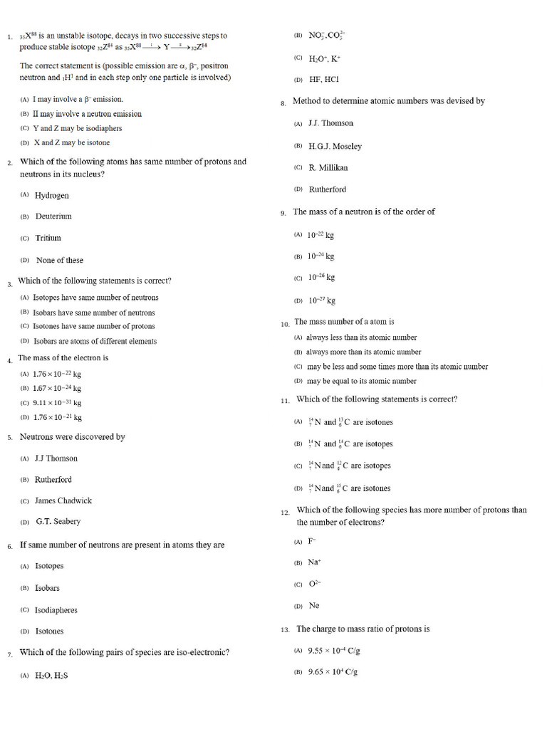 Atomic Structure Basic Mole Concept Questions | PDF