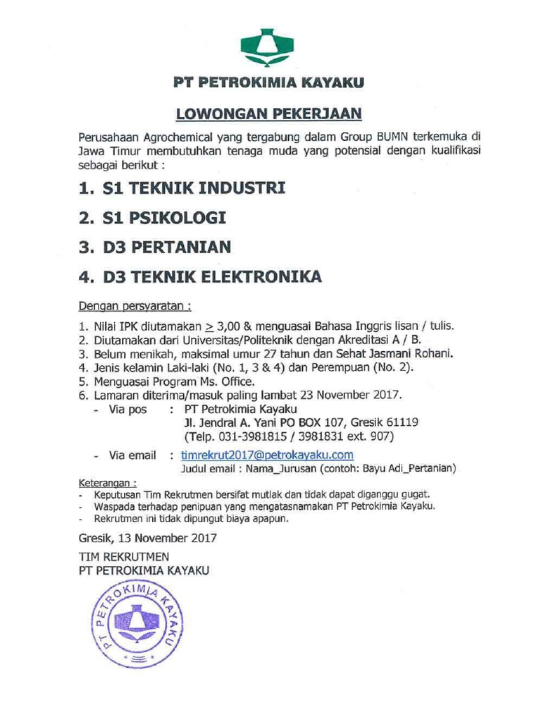 Lowongan-Petrokimia Kayaku | PDF