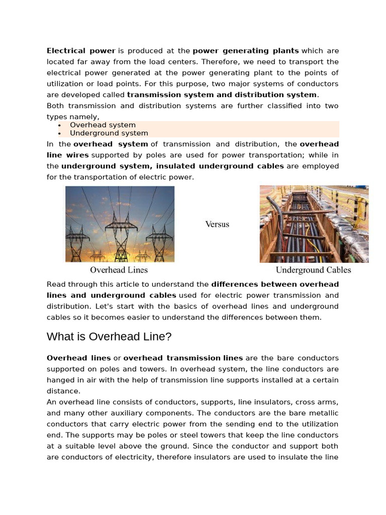 Overhead Lines vs. Underground Cables | PDF | Insulator (Electricity ...
