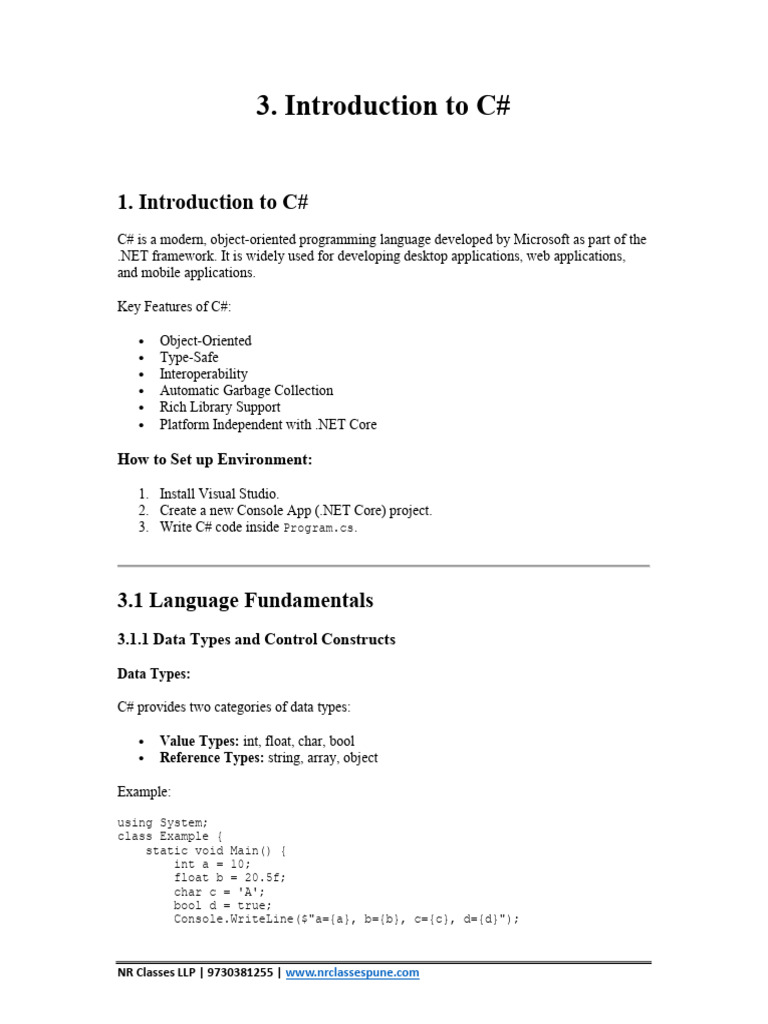 Ch3 Introduction to C#_1 | PDF | C Sharp (Programming Language ...