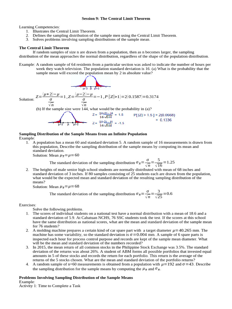 9 Central Limit Theorem | PDF | Standard Deviation | Probability Distribution