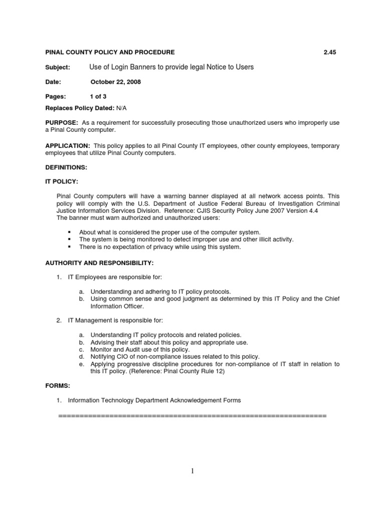 Implementing Login Banners and Warning Messages on Pinal County ...