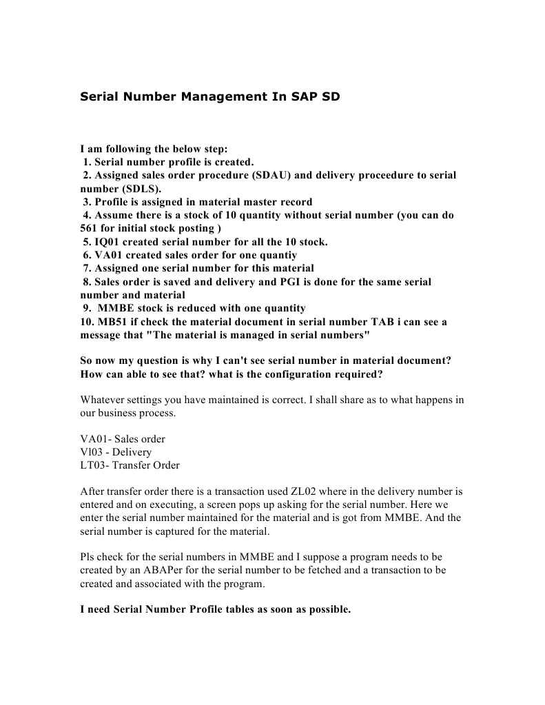 Serial Number Management in SAP SD | PDF | Finance & Money Management ...