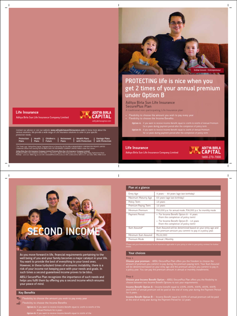 ABSLI-SecurePlus-Plan-Brochure | PDF | Insurance | Loans