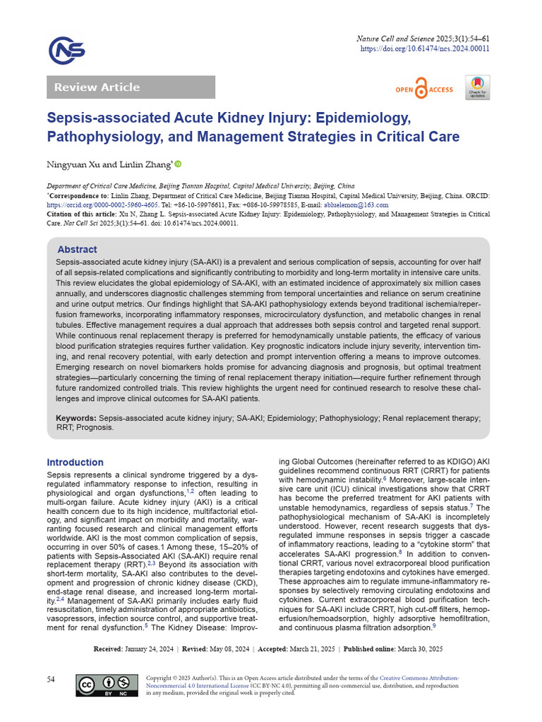 Sepsis-Associated Acute Kidney Injury 2025 | PDF | Sepsis | Inflammation