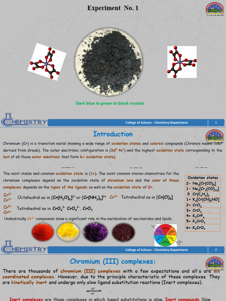 Week 2, EXP 1 Preparation of K3 (CR (C2O4) 3) | PDF | Chromium ...