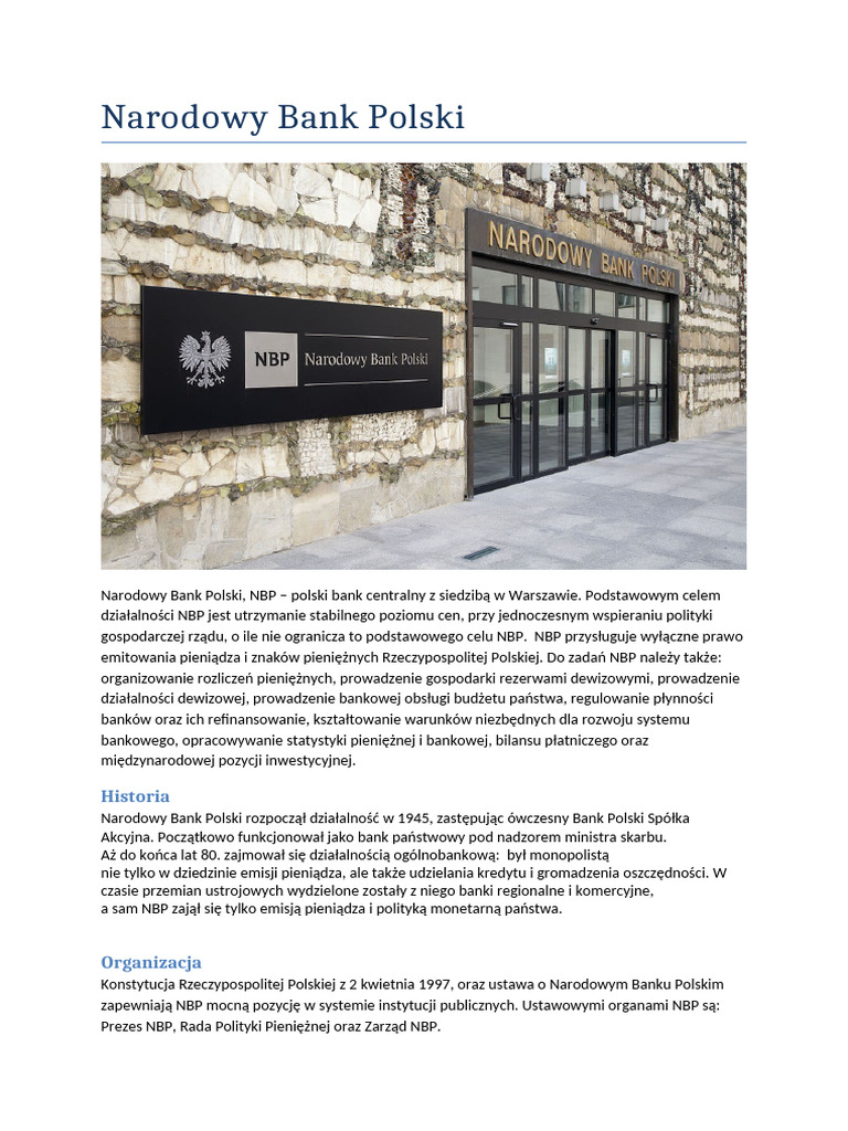 Narodowy Bank Polski | PDF