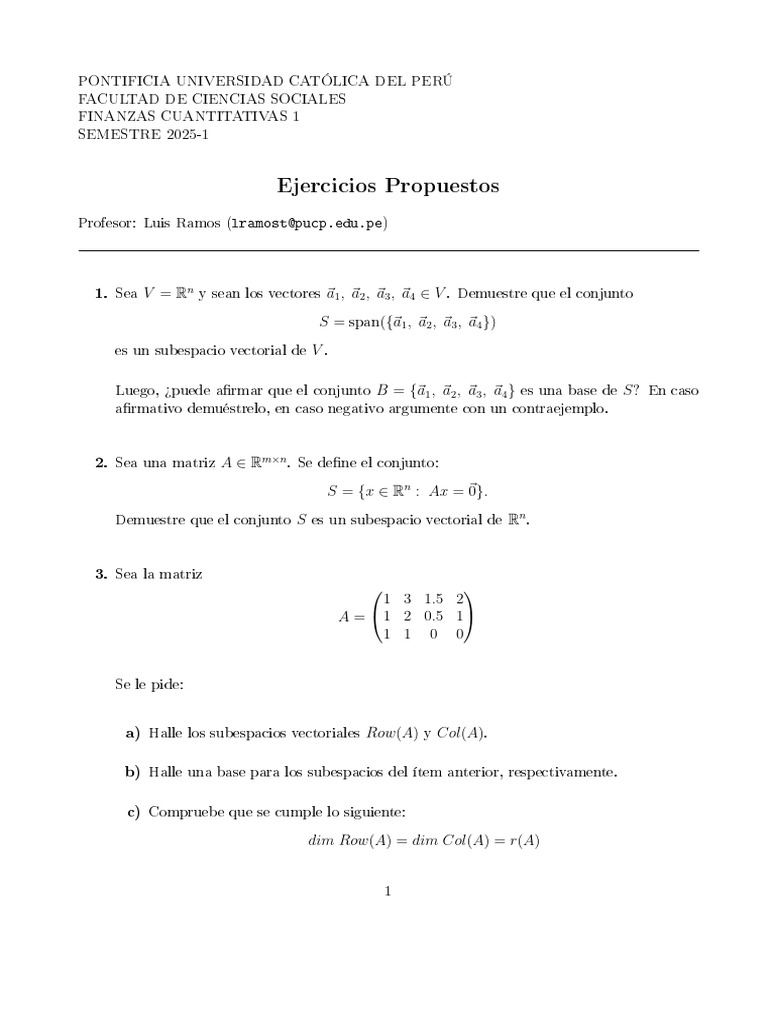 Ejercicios_propuestos_2025_1 - Tema Algebra Lineal | PDF